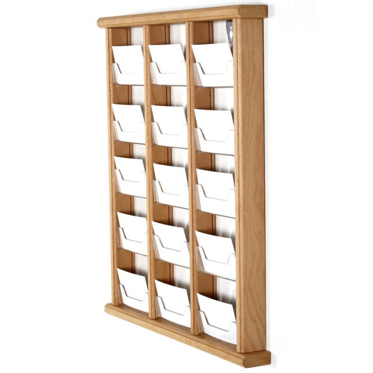 3×5 Wall Mount Wooden Card Holder, 5-Tiered, 15 pockets 8.5×11, natural ...